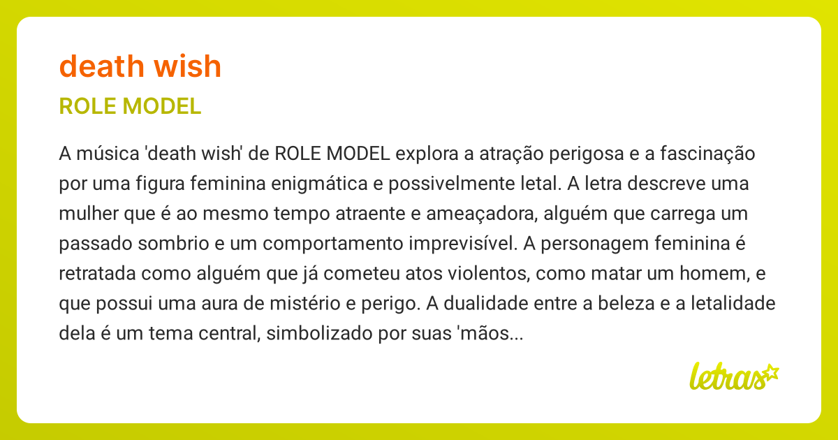 Significado da música DEATH WISH (ROLE MODEL) - LETRAS.MUS.BR