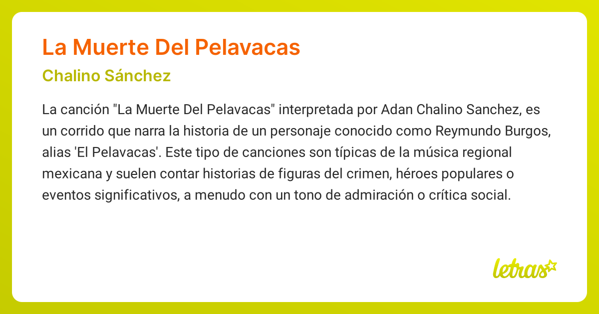 Significado de la canción LA MUERTE DEL PELAVACAS (Adan Chalino Sanchez ...