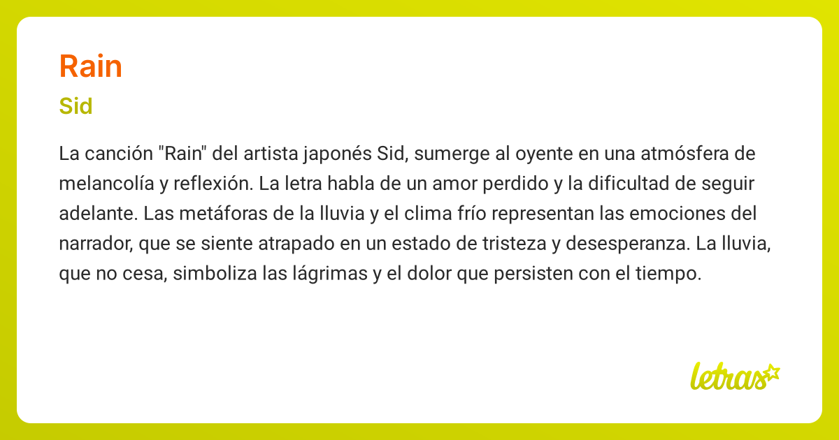 Significado de la canción RAIN (Sid) - LETRAS.COM