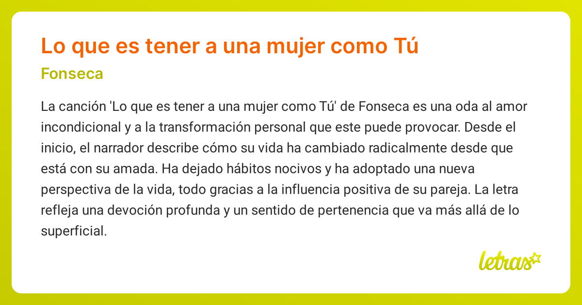 Significado de la canción Lo que es tener a una mujer como Tú (Fonseca ...