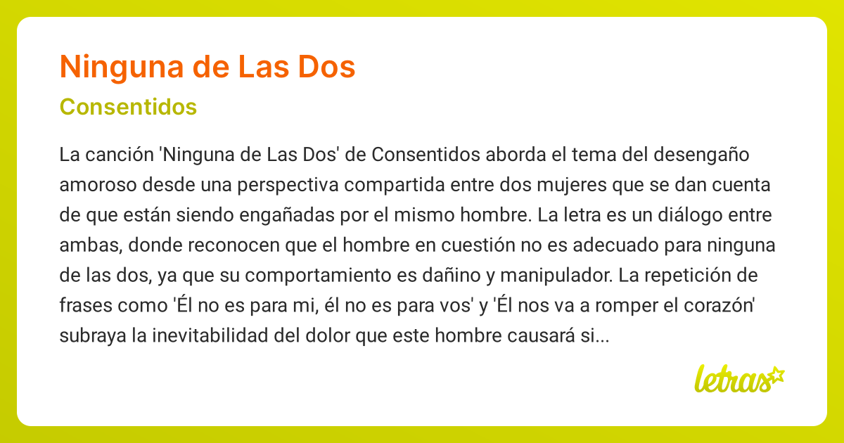 Significado de la canción NINGUNA DE LAS DOS (Consentidos) - LETRAS.COM