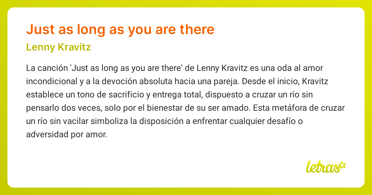 Significado de la canción JUST AS LONG AS YOU ARE THERE (Lenny Kravitz ...
