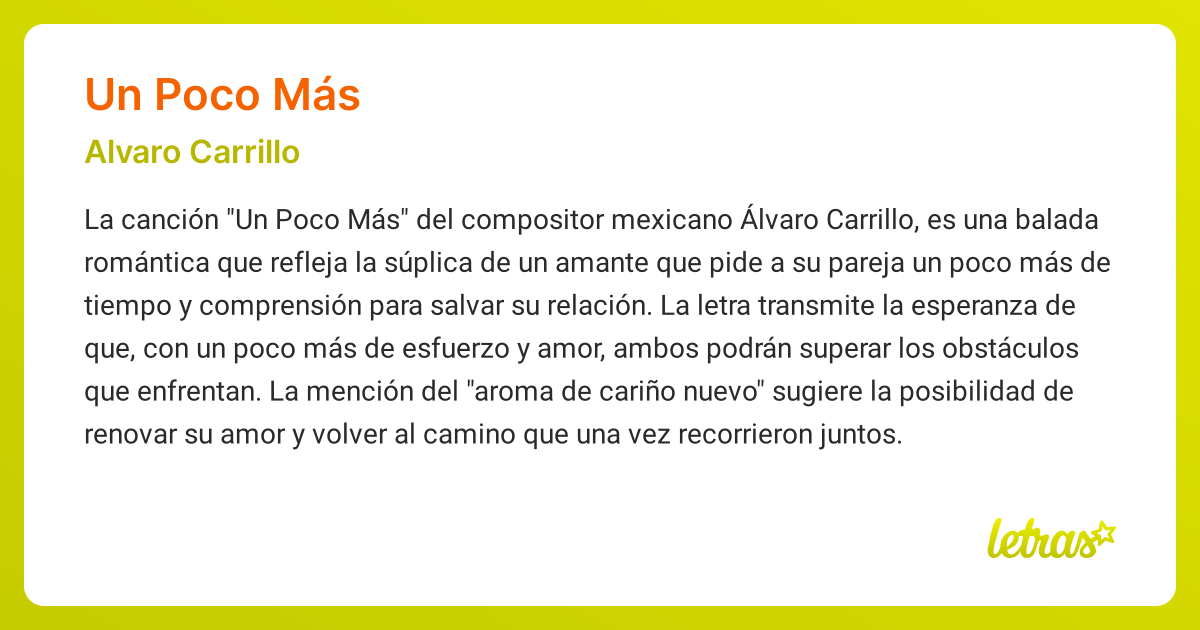 Significado de la canción UN POCO MÁS (Alvaro Carrillo) - LETRAS.COM
