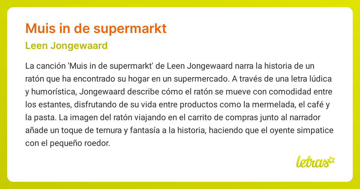 Significado de la canción MUIS IN DE SUPERMARKT (Leen Jongewaard ...