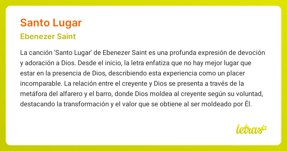 Significado de la canción SANTO LUGAR (Ebenezer Saint) - LETRAS.COM