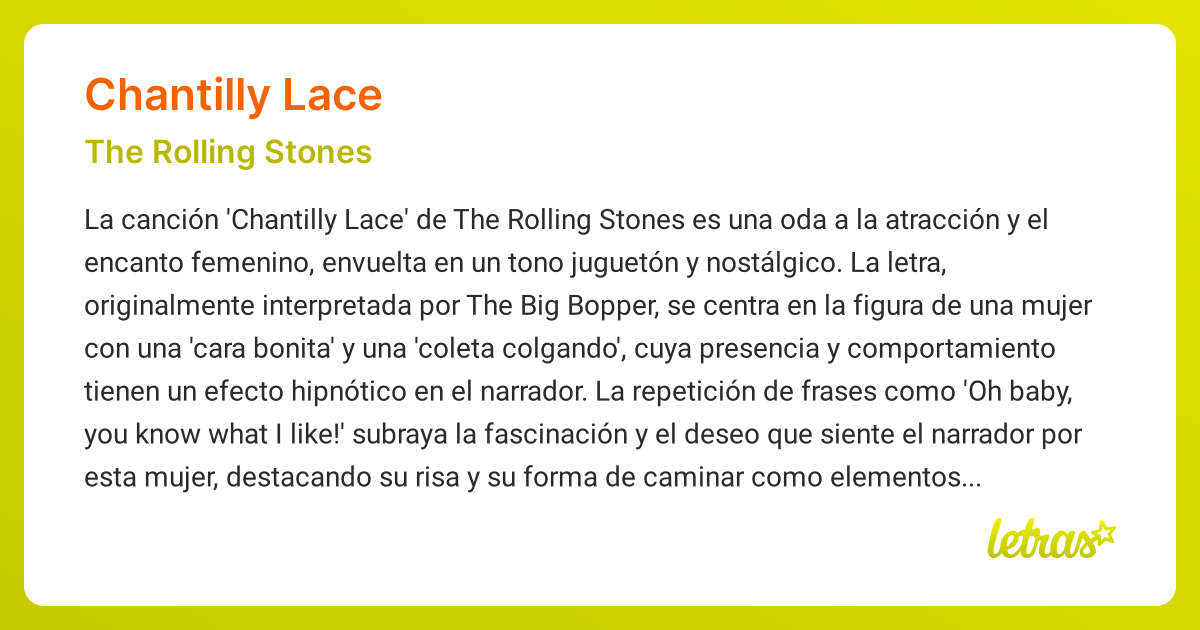 Significado de la canción CHANTILLY LACE (The Rolling Stones) - LETRAS.COM
