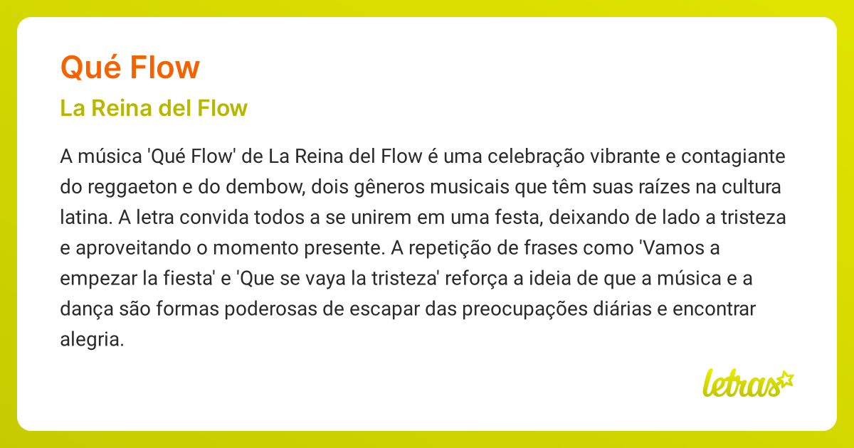 Significado da música QUÉ FLOW (La Reina del Flow) - LETRAS.MUS.BR