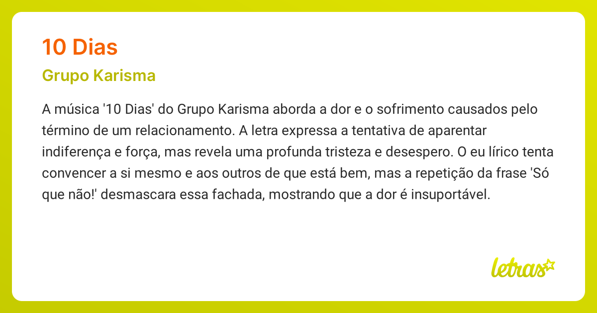 Significado da música 10 DIAS (Grupo Karisma) - LETRAS.MUS.BR