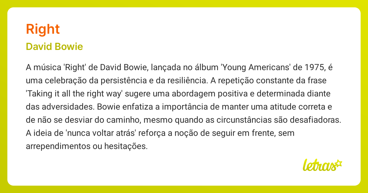 Significado da música RIGHT (David Bowie) - LETRAS.MUS.BR