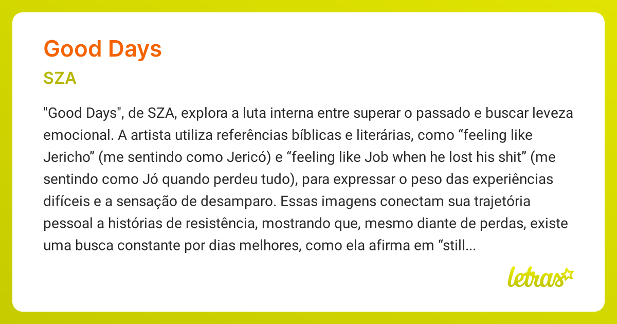 Significado da música GOOD DAYS (SZA) - LETRAS.MUS.BR