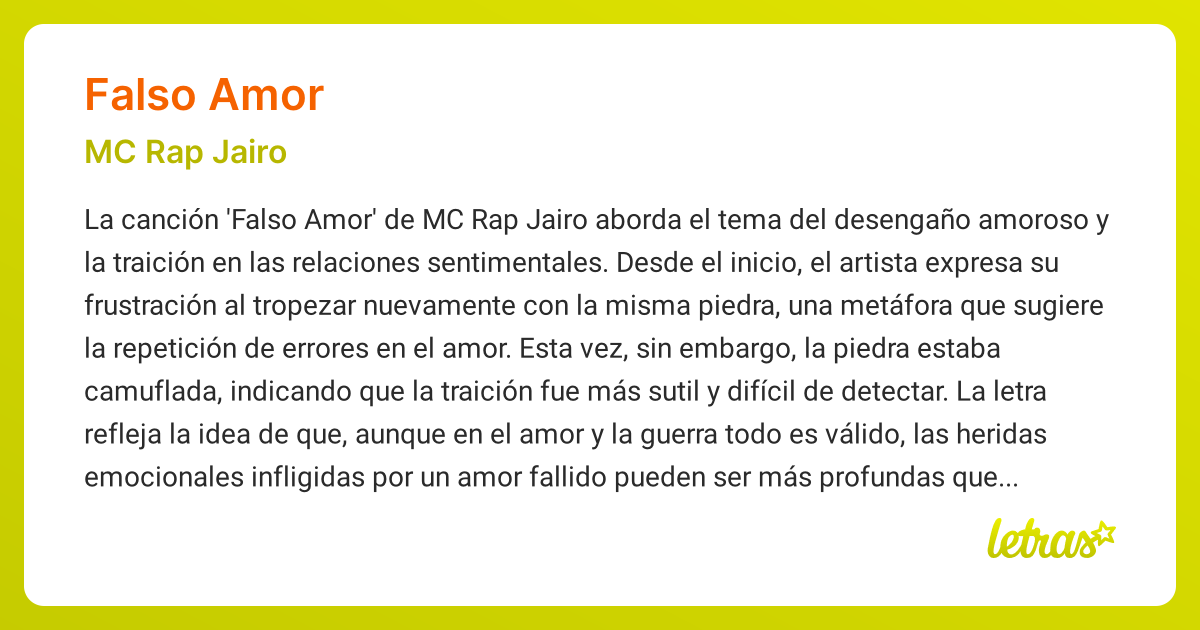 Significado de la canción FALSO AMOR (MC Rap Jairo) - LETRAS.COM
