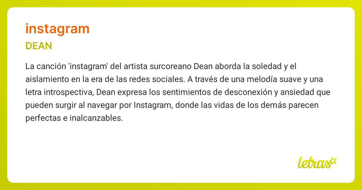 Significado de la canción INSTAGRAM (DEAN) - LETRAS.COM