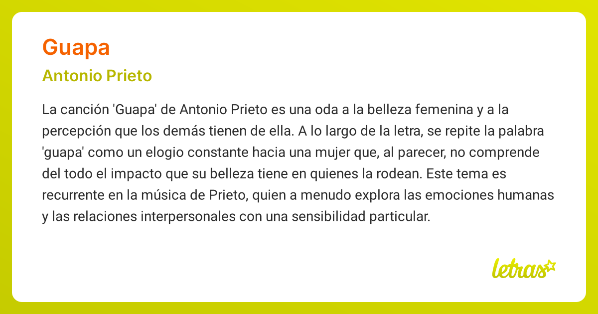 Significado de la canción GUAPA (Antonio Prieto) - LETRAS.COM