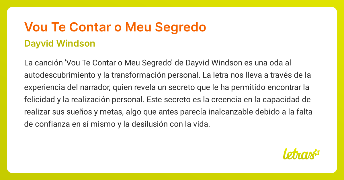 Significado de la canción VOU TE CONTAR O MEU SEGREDO (Dayvid Windson ...