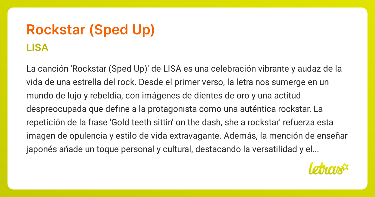 Significado de la canción ROCKSTAR (SPED UP) (LISA) - LETRAS.COM