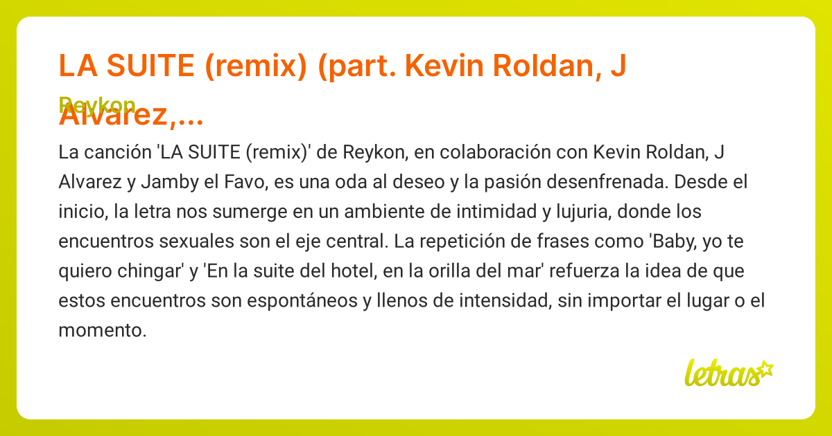 Significado de la canción LA SUITE (remix) (part. Kevin Roldan, J ...