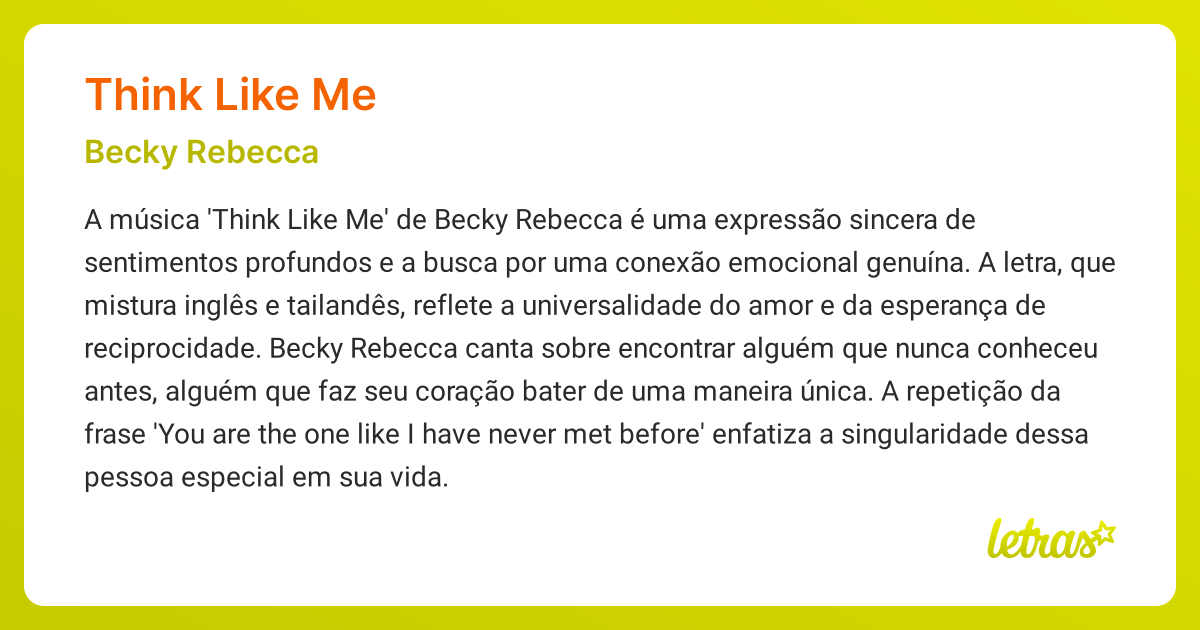 Significado da música THINK LIKE ME (Becky Rebecca) - LETRAS.MUS.BR