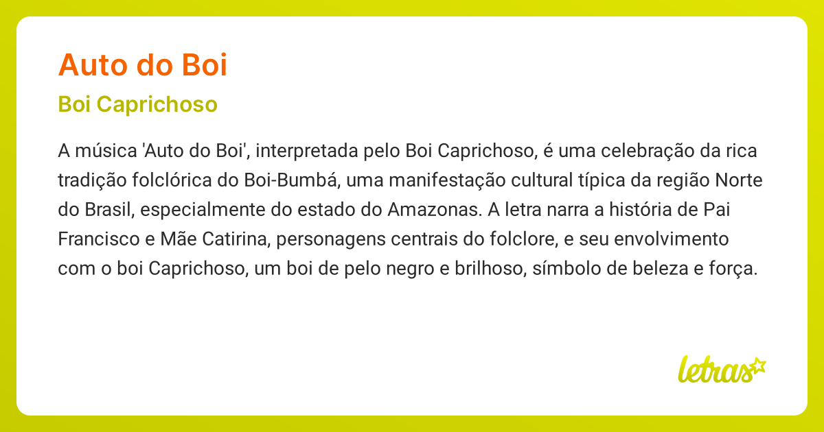 Significado da música AUTO DO BOI (Boi Caprichoso) - LETRAS.MUS.BR