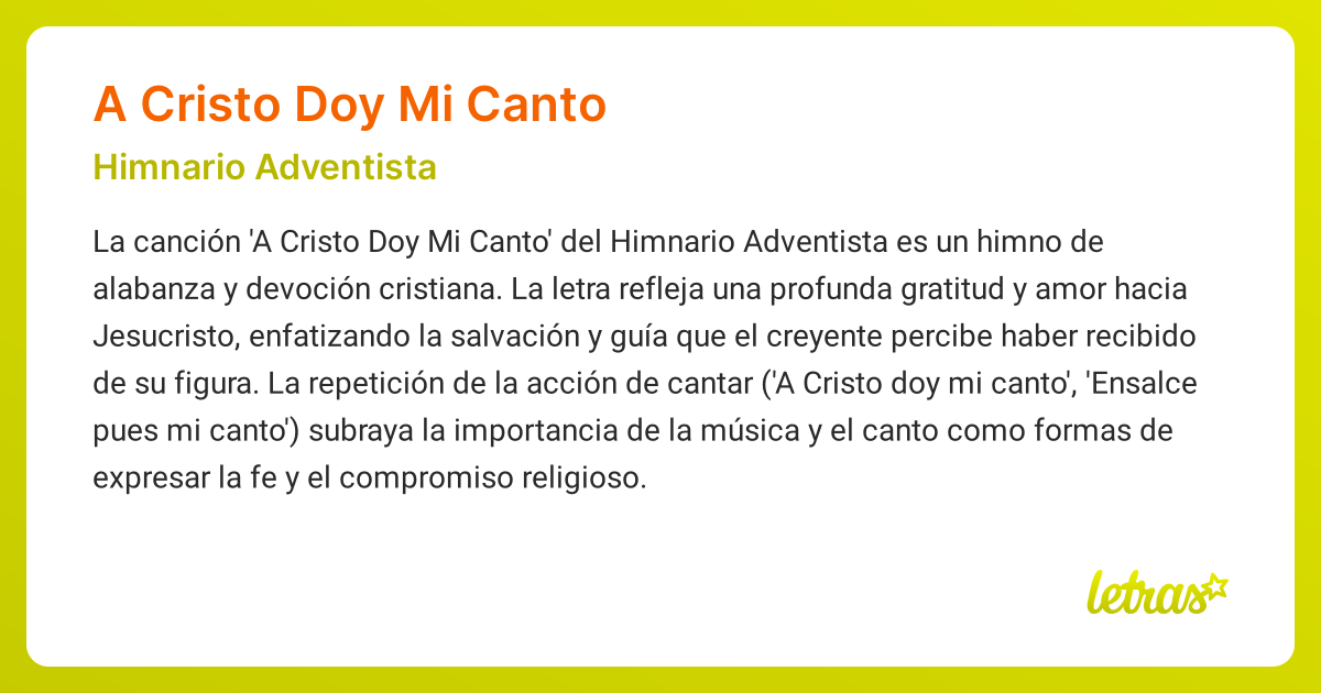 Significado de la canción A CRISTO DOY MI CANTO (Himnario Adventista ...