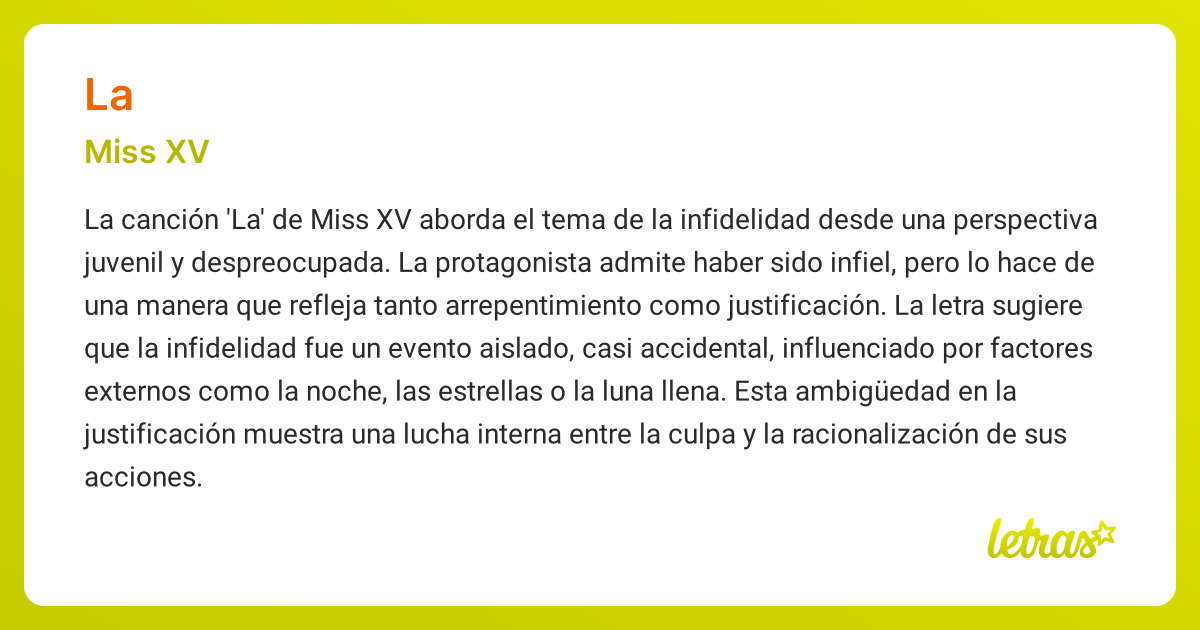 Significado de la canción LA (Miss XV) - LETRAS.COM