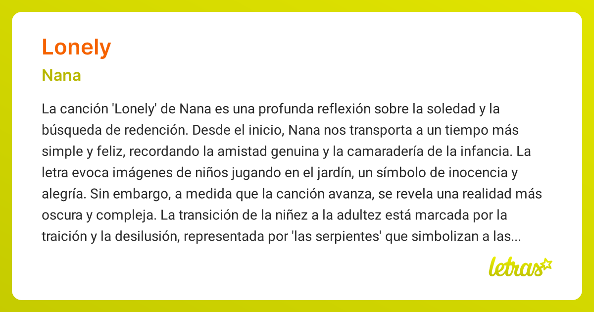 Significado de la canción LONELY (Nana) - LETRAS.COM