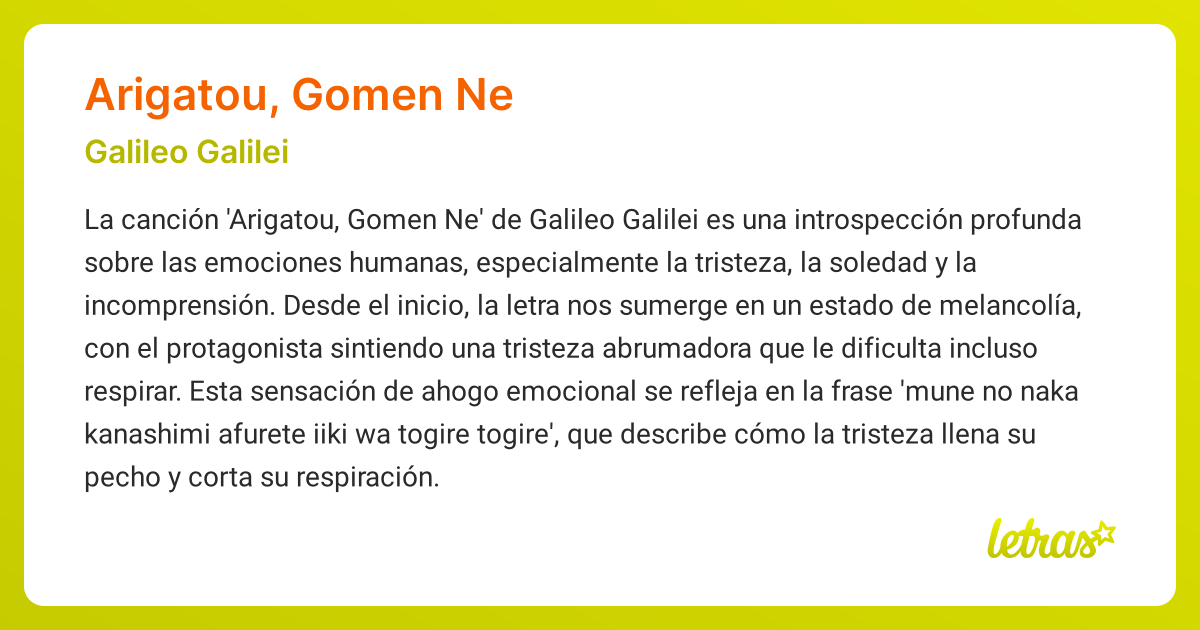 Significado de la canción ARIGATOU, GOMEN NE (Galileo Galilei) - LETRAS.COM