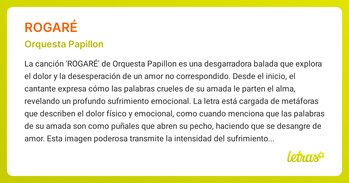 Significado de la canción ROGARÉ (Orquesta Papillon) - LETRAS.COM