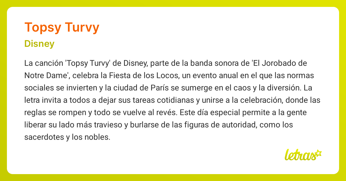 Significado de la canción TOPSY TURVY (Disney) - LETRAS.COM
