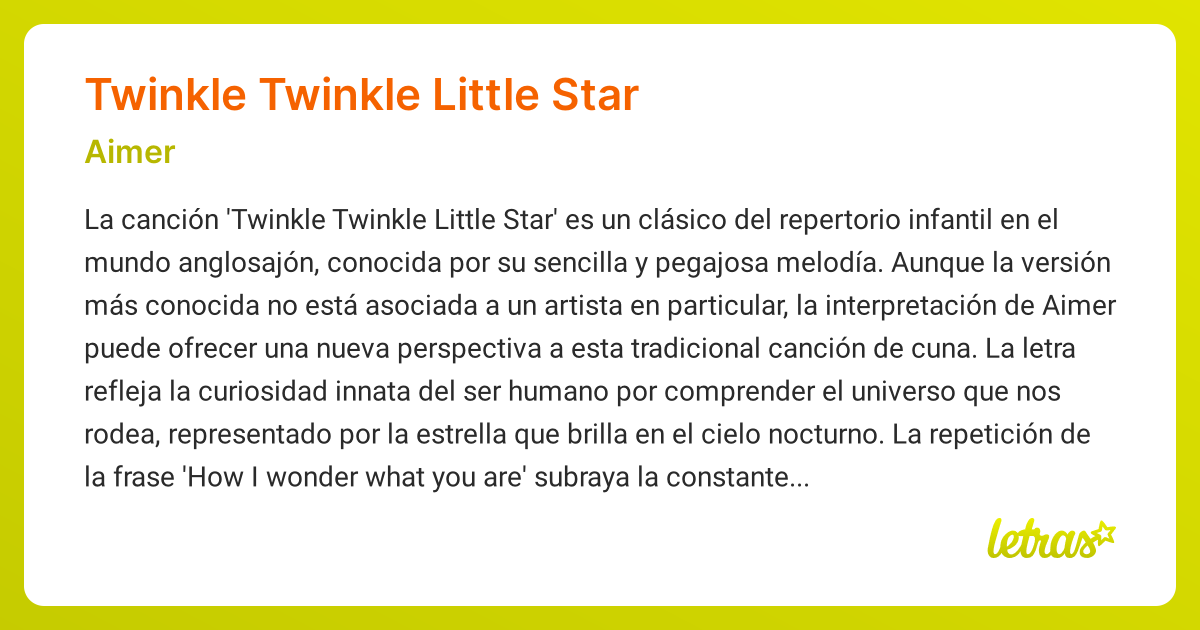 Significado de la canción TWINKLE TWINKLE LITTLE STAR (Aimer) - LETRAS.COM