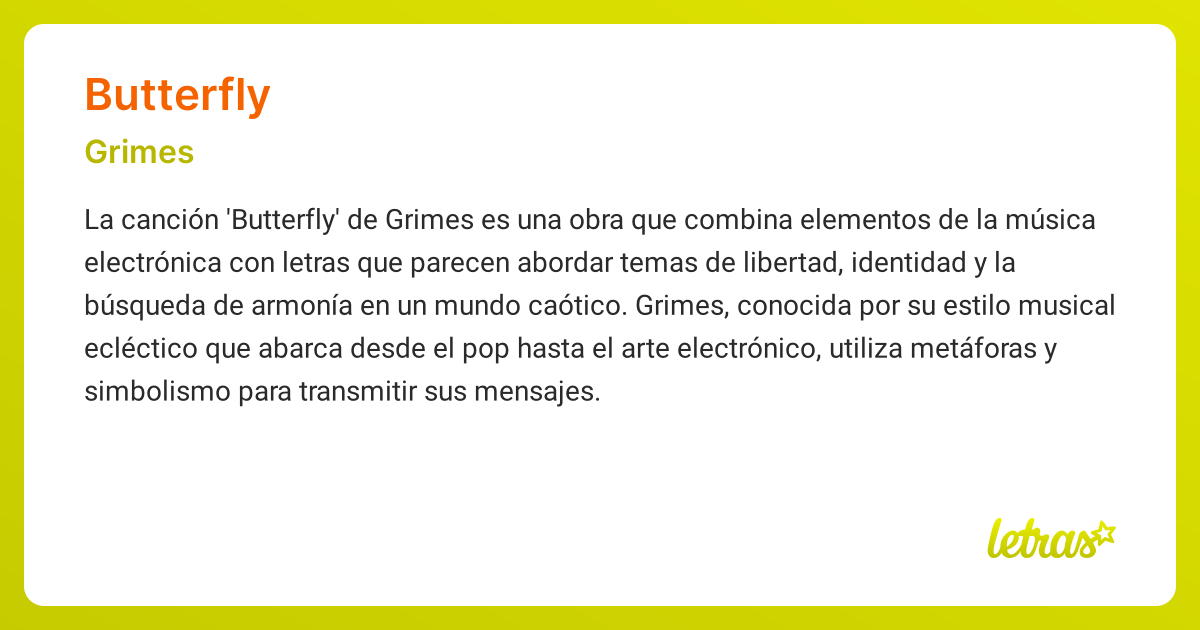 Significado de la canción BUTTERFLY (Grimes) - LETRAS.COM