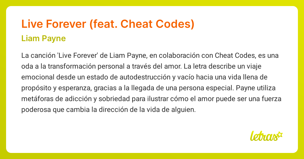 Significado de la canción Live Forever (feat. Cheat Codes) (Liam Payne) - LETRAS.COM