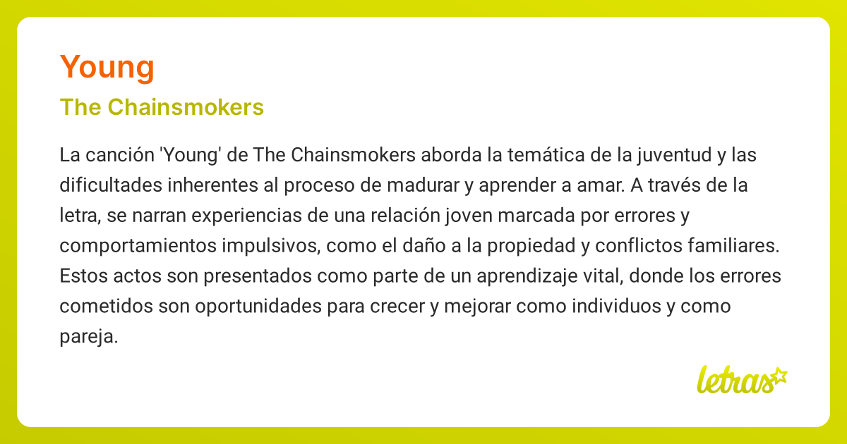 Significado de la canción YOUNG (The Chainsmokers) - LETRAS.COM