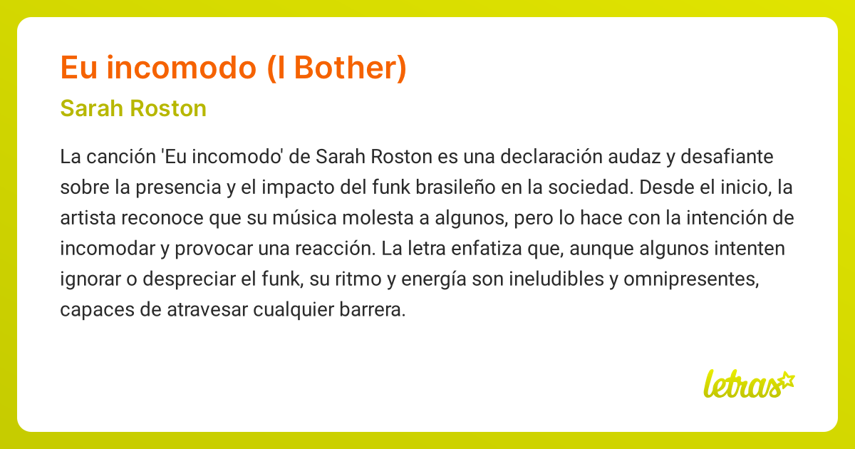Significado de la canción EU INCOMODO (I BOTHER) (Sarah Roston ...