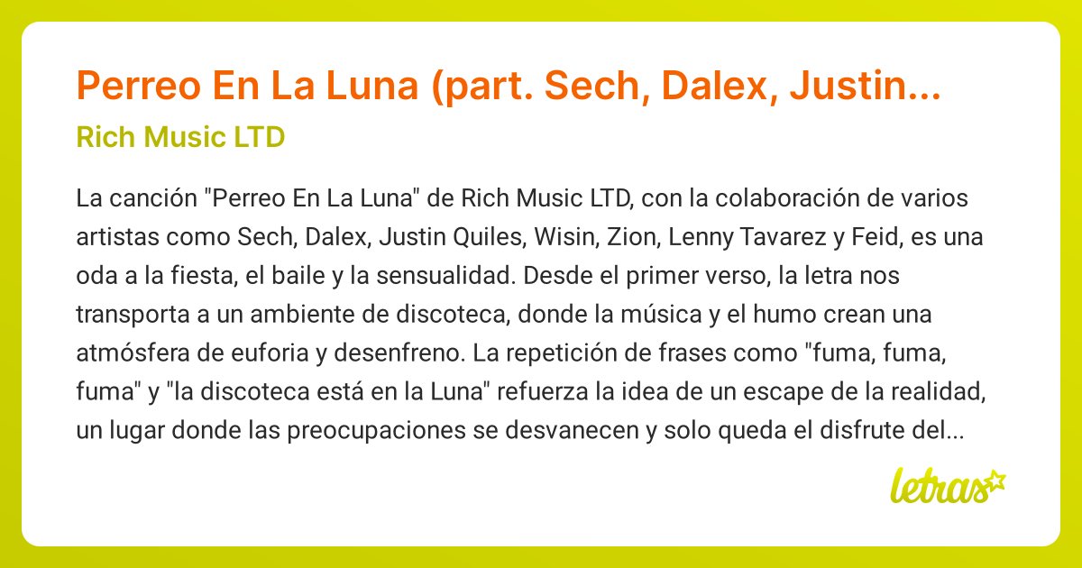 Significado de la canción Perreo En La Luna (part. Sech, Dalex, Justin ...