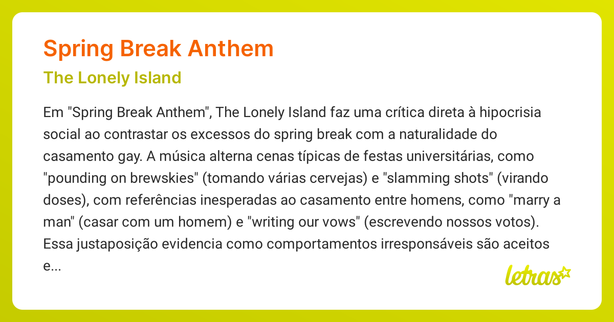 Significado da música SPRING BREAK ANTHEM (The Lonely Island) - LETRAS ...