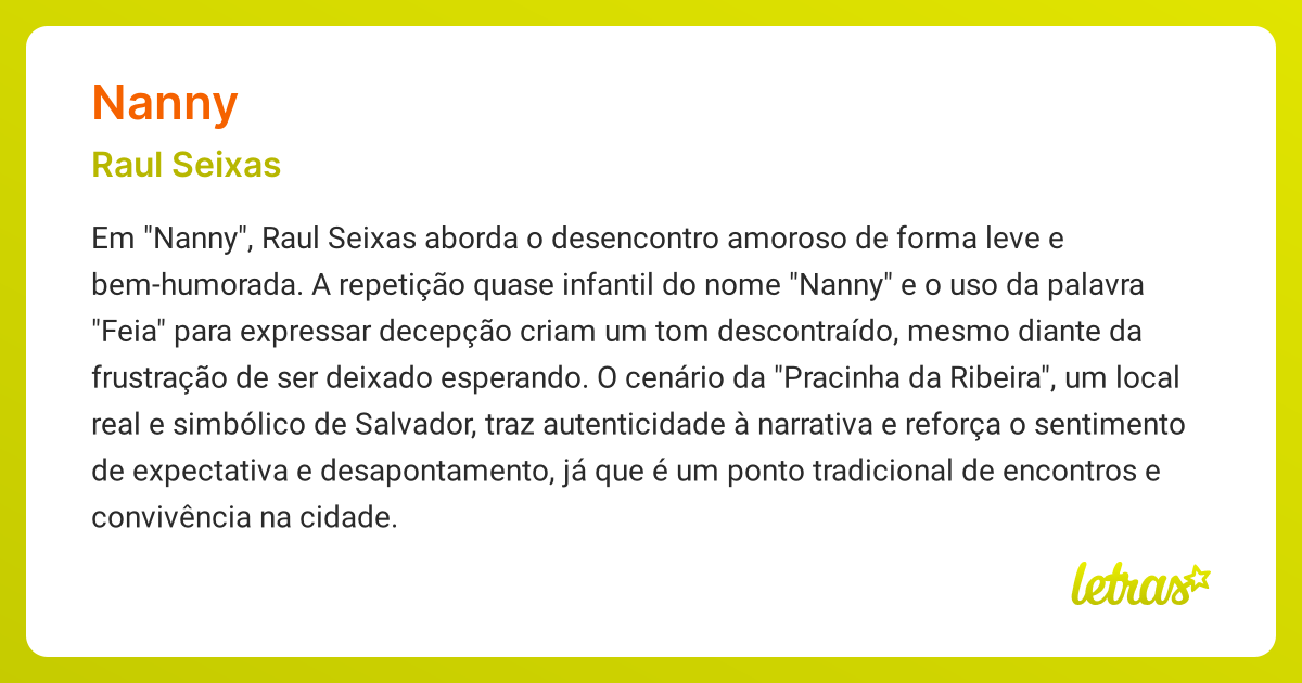 Significado da música NANNY (Raul Seixas) - LETRAS.MUS.BR