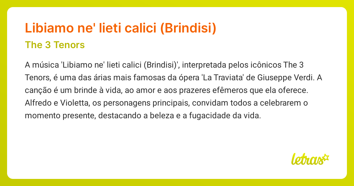 Significado da música Libiamo ne' lieti calici (Brindisi) (The 3 Tenors ...