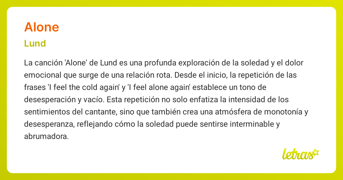 Significado de la canción ALONE (Lund) - LETRAS.COM