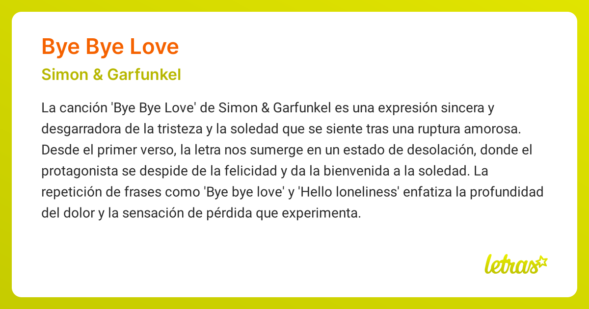 Significado de la canción BYE BYE LOVE (Simon & Garfunkel) - LETRAS.COM