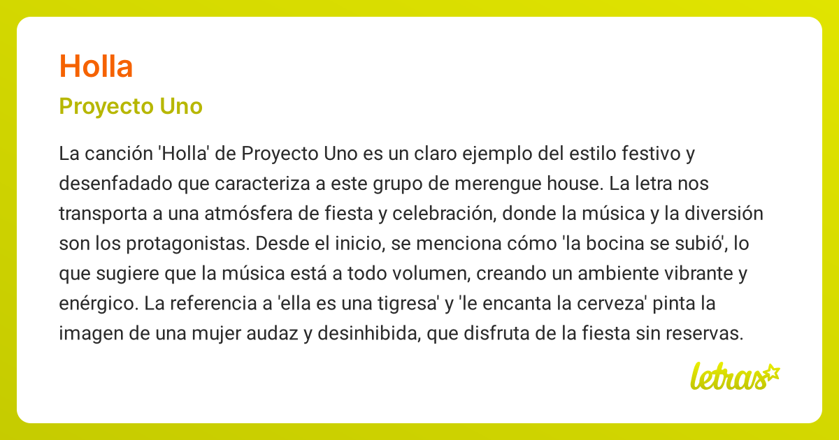 Significado de la canción HOLLA (Proyecto Uno) - LETRAS.COM