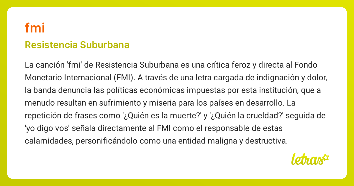 Significado de la canción FMI (Resistencia Suburbana) - LETRAS.COM