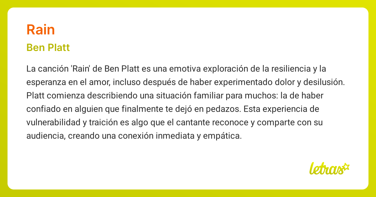 Significado de la canción RAIN (Ben Platt) - LETRAS.COM