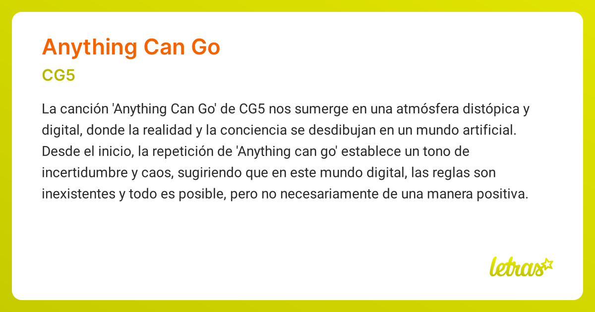 Significado de la canción ANYTHING CAN GO (CG5) - LETRAS.COM