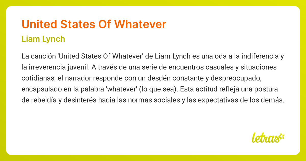 Significado de la canción UNITED STATES OF WHATEVER (Liam Lynch ...