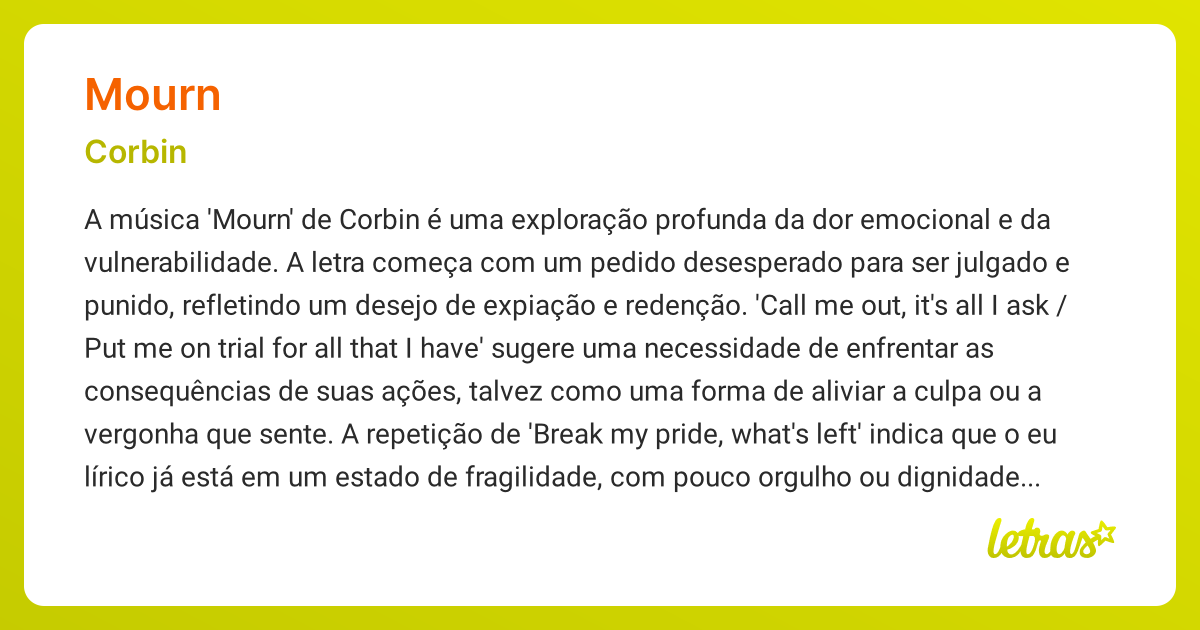 Significado da música MOURN (Corbin) - LETRAS.MUS.BR