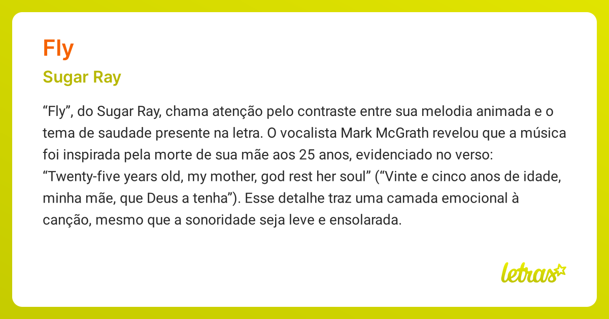 Significado da música FLY (Sugar Ray) - LETRAS.MUS.BR