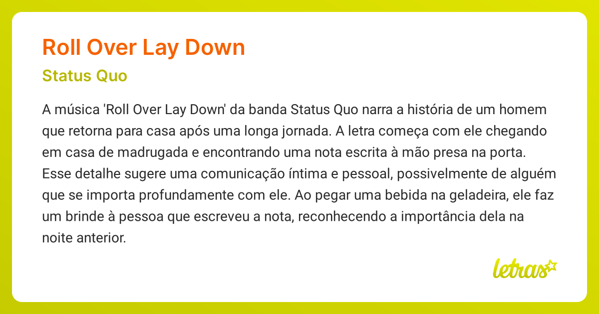 Significado da música ROLL OVER LAY DOWN (Status Quo) - LETRAS.MUS.BR