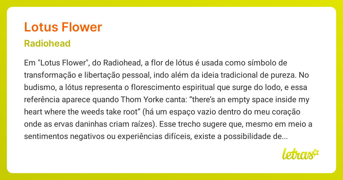Significado da música LOTUS FLOWER (Radiohead) - LETRAS.MUS.BR