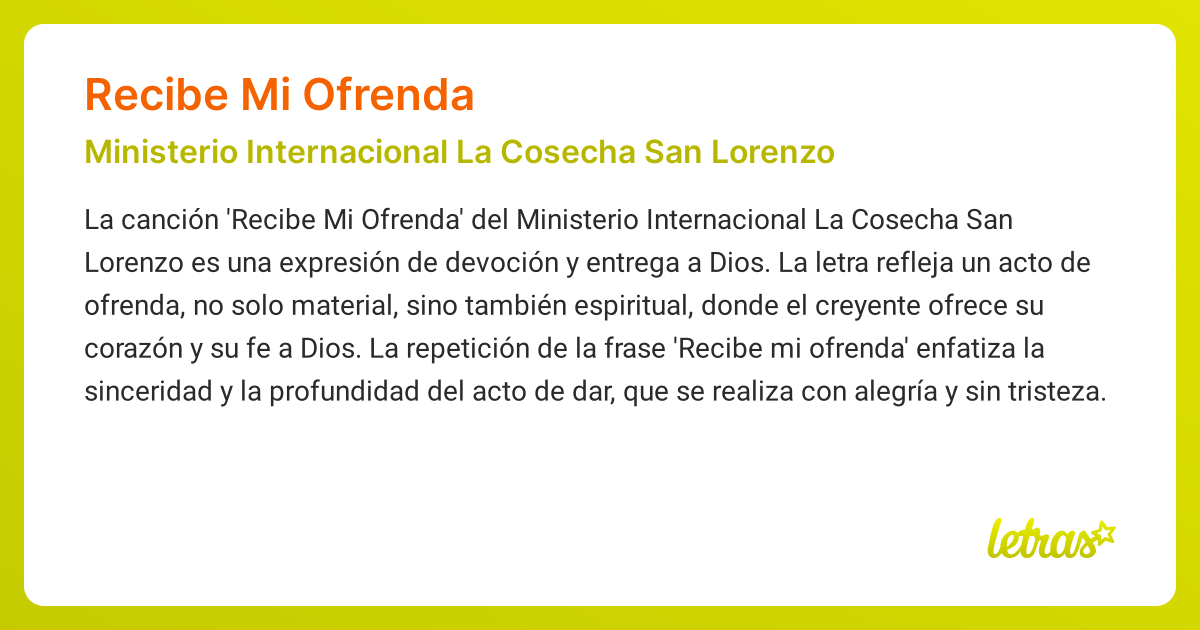 Significado de la canción RECIBE MI OFRENDA (Ministerio Internacional ...