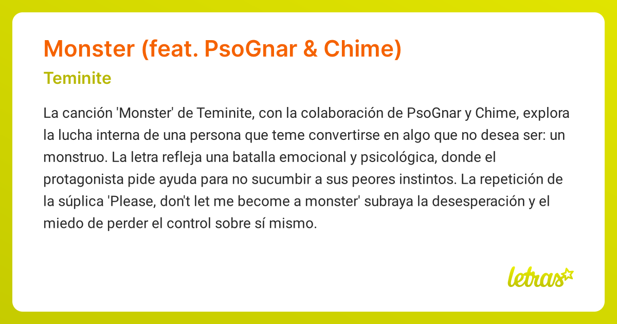 Significado de la canción Monster (feat. PsoGnar & Chime) (Teminite ...